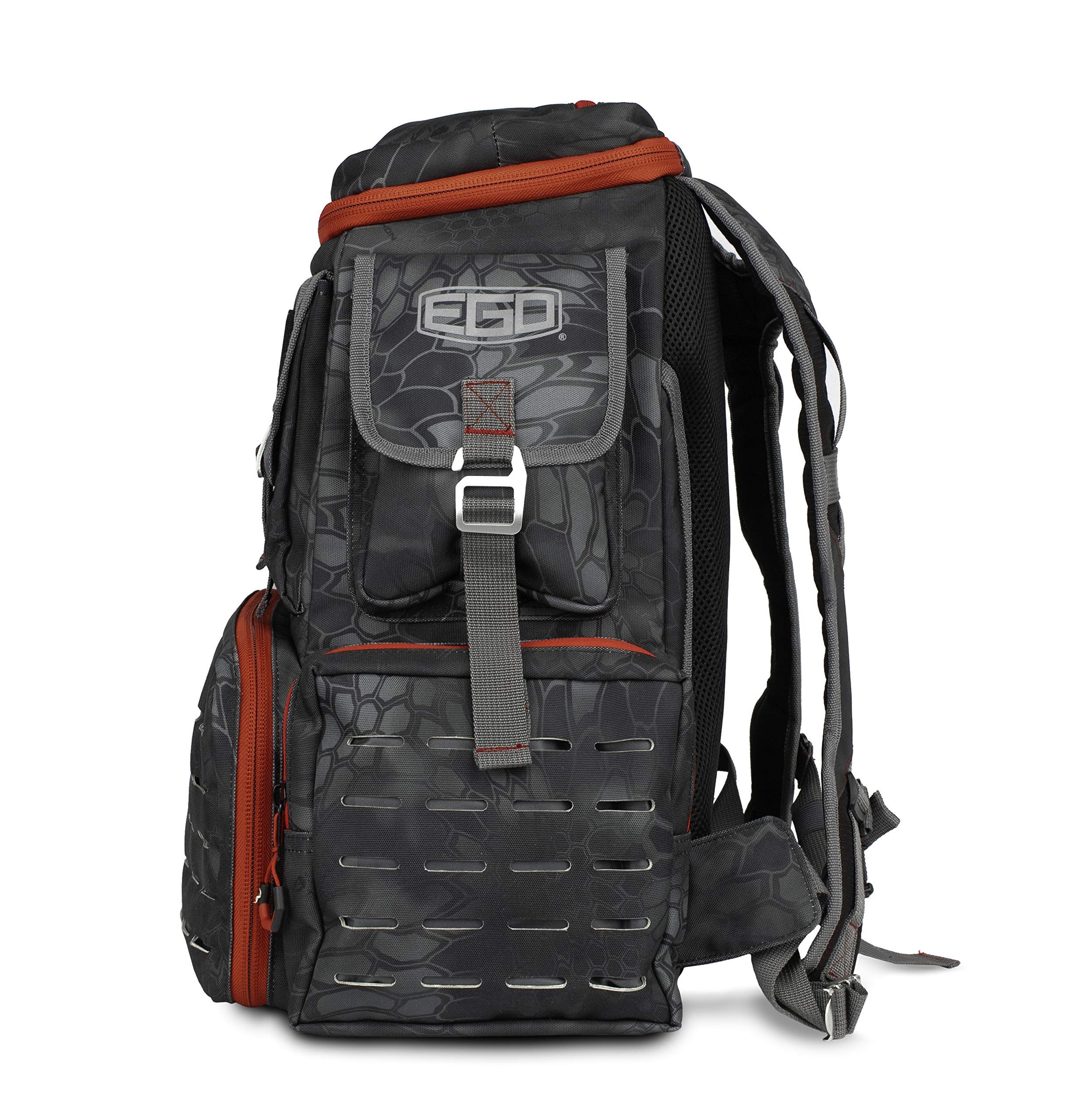 Ego Kryptek Tackle Box, Fishing Pack with 4 Accessory Trays, Water Resistant PVC, Multiple Storage Pockets, Tool Bag, G-Hook Closure System
