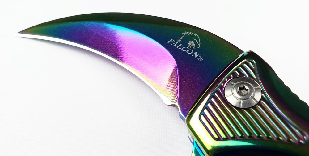 Full Metal CSGO Karambit Claw Folding Pocket Knife, Tactical Knife. For Gift, Collection, EDC (RAINBOW)