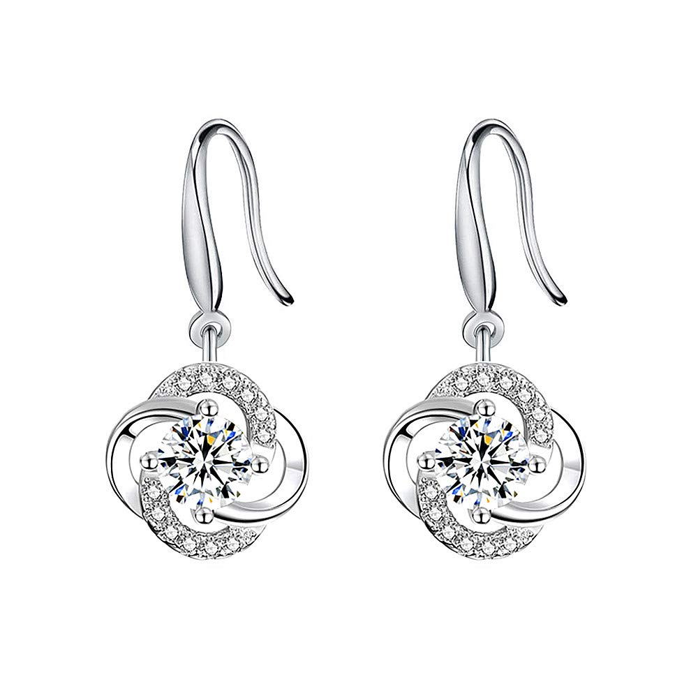 Earings for Woman Silver Earrings Clover Sterling Silver Dangle Drop Cubic Zirconia Gemini Sets (white crystal)
