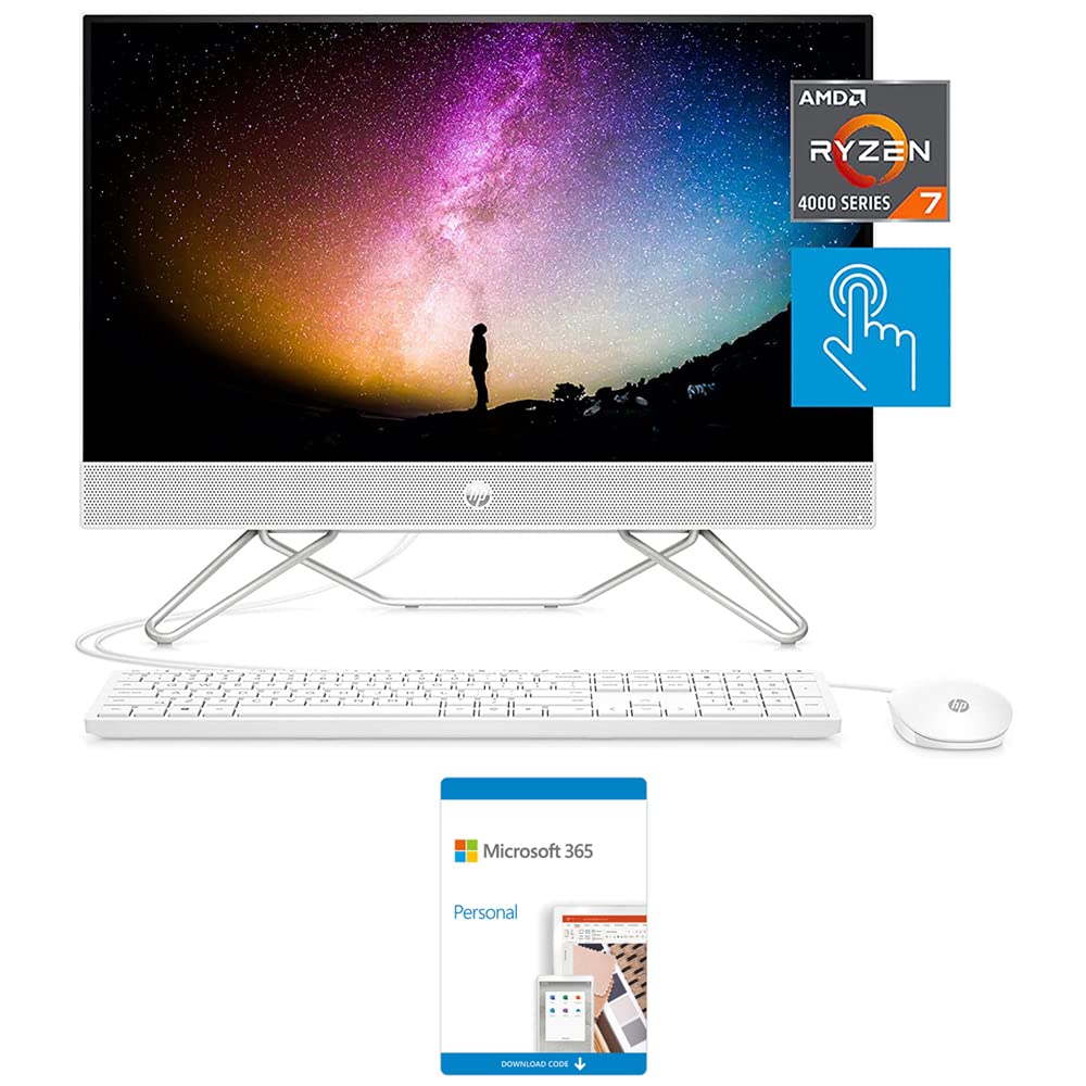 HP 318F1AA#ABA 24 inch All-in-One Desktop AMD Ryzen 7 5700U, 16 GB RAM, 256 GB SSD & 1TB Hard Drive Bundle with Microsoft 365 Personal 15 Month Subscription