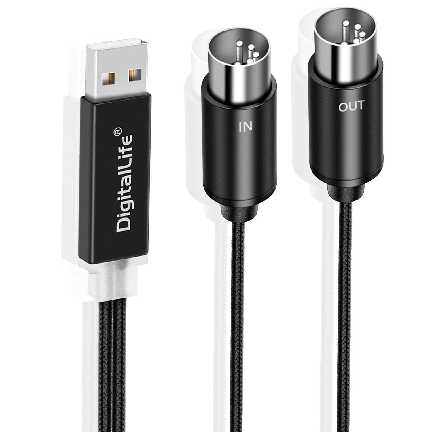 DigitalLife MD1001 | USB to MIDI Interface Converter Adapter with LED Indicator (5-Pin, 1 in/Out)