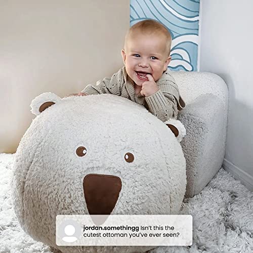 Delta Children Bear Plush Foam Pouf Ottoman, Cute Room Decor, Cream Sherpa/Faux Leather