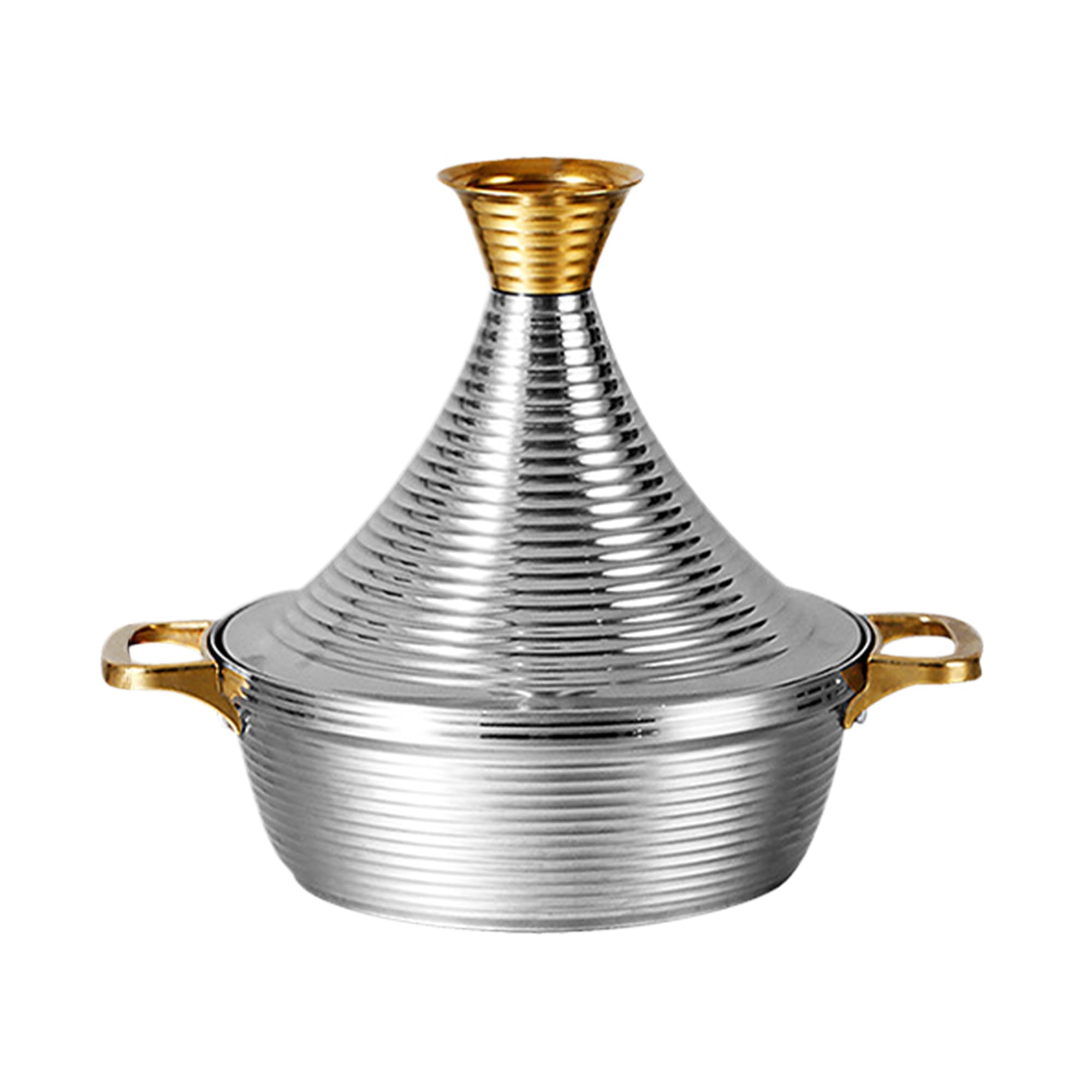 IULAVP Moroccan Tagine Cooking Pot: 304 Stainless Steel Tagine Pot with 2 Handles,Large Slow Cooker Moroccan Casserole with Cone-Shaped Lid, Non Stick Tagine Pot Moroccan for Cooking,29cm (Silver)
