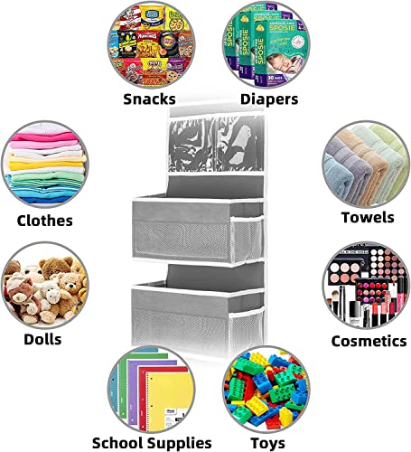 SHALORY 2 Pack Over The Door Hanging Organizer, Wall Mount Storage Hanging Organizer with 4 Large Capacity Pockets and PVC Pockets for Storage Cosmetics, Toys, and Sundries, etc(Grey)