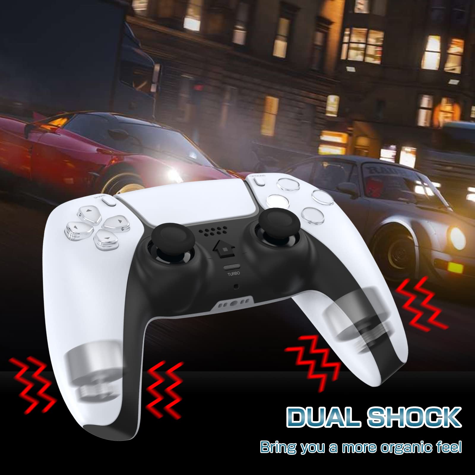 FXH for PS4 Controller, Wireless Dual Vibration Game Joystick Controller with Non-Slip Analog Sticks/6-Axis Motion Sensor Compatible with P4/Slim/Pro.5mm Headset Jack-white