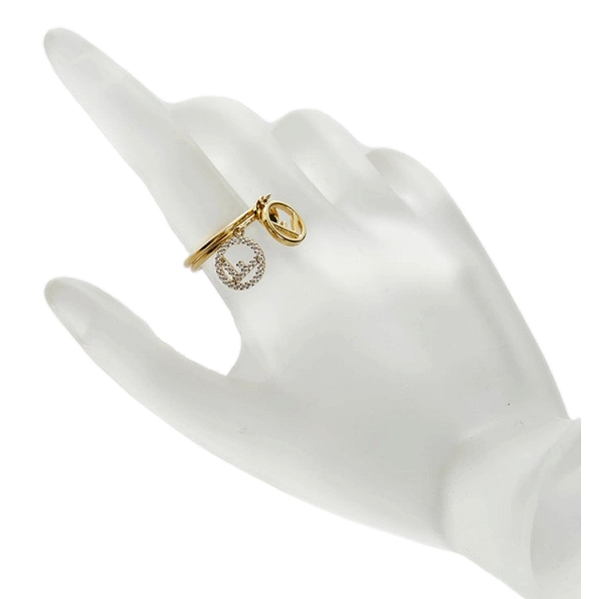 FENDI F is Soft Gold and Crystal Ring Size 8 8AG737
