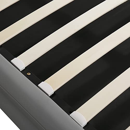 MACHOME Queen Size Faux Leather Upholstered Platform Bed with Hydraulic Storage System, with LED Light Upholstered Headboard, Bedframe w/Wood Slat Support, for Bedroom, Kids Room, Guest Room, Gray