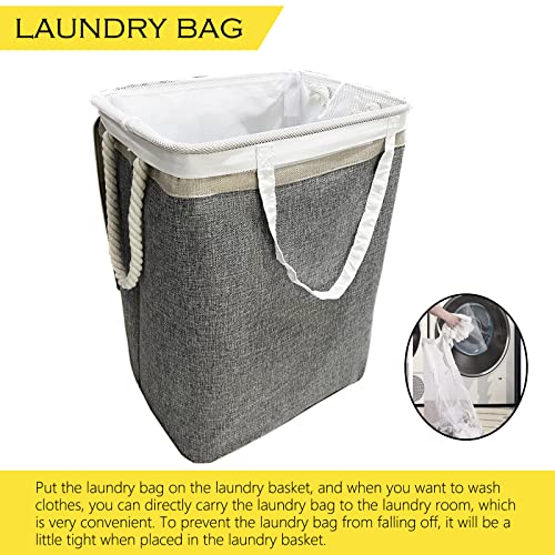 Laundry Basket with Lid & Inner Liner Bag Collapsible Stand Large Hamper for Bedroom Bathroom Dorm, Toys Clothing Organization 77L (Grey) (EYH003001)