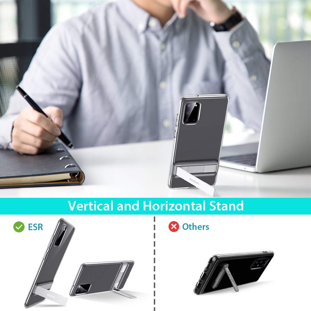 ESR Metal Kickstand Compatible with Samsung Galaxy S20 Case, Vertical and Horizontal Stand, Reinforced Drop Protection, Flexible TPU Case for Samsung S20, Clear