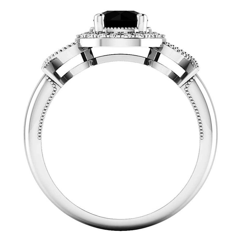 Dazzlingrock Collection 1.10 Carat (ctw) 10K Round Black & White Diamond Ladies Engagement Ring Set 1 CT, White Gold, Size 7.5