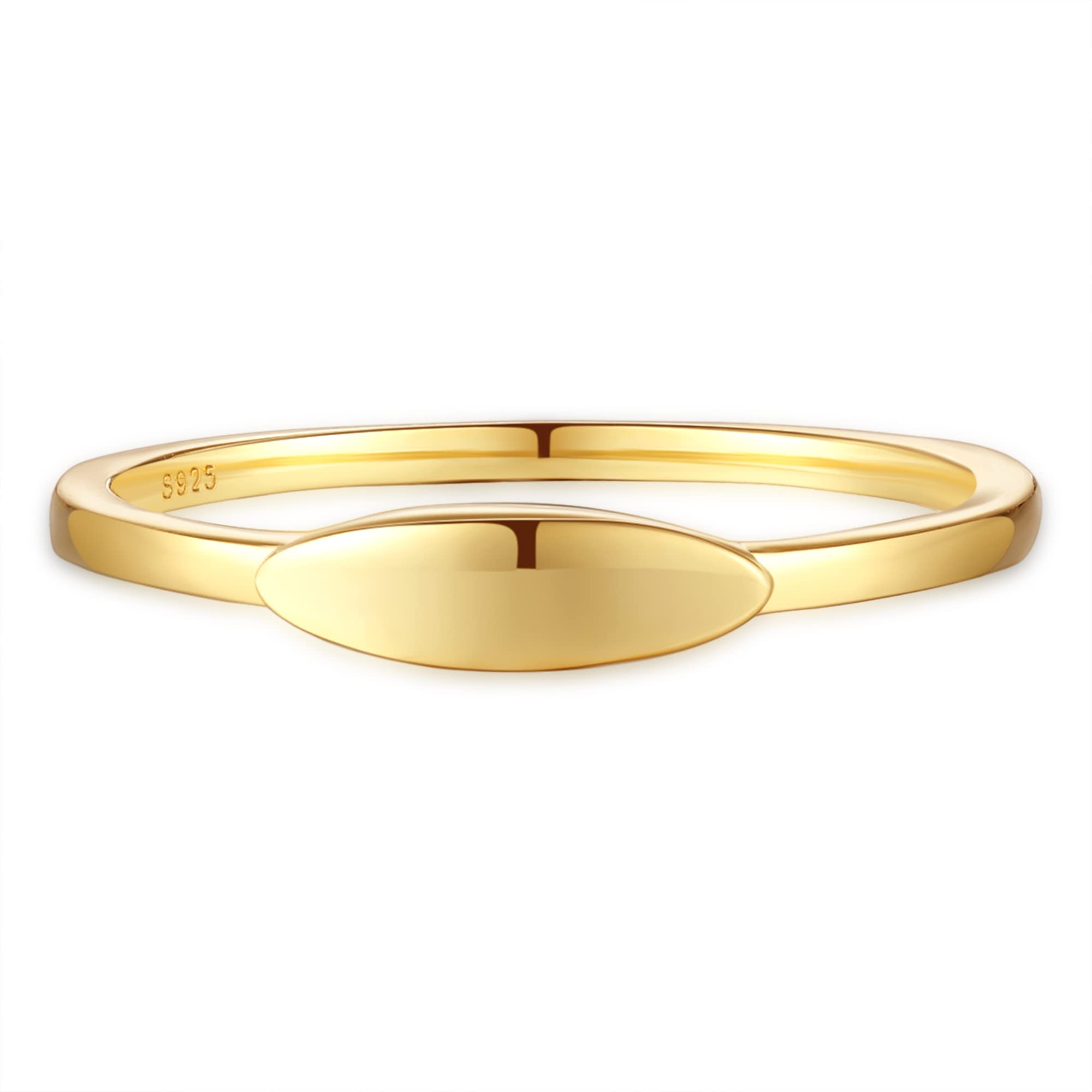 espere Dainty Gold Stacking Ring | 18K Gold Plated Sterling Silver | Womens Minimal Stackable Ring Slim Bands (Signet, 4)
