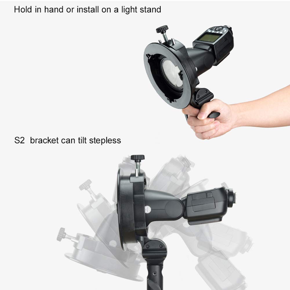 Godox S2 Speedlite S-Type Bracket Bowens Mount, for Godox V1 AD200Pro AD400Pro AD200 V860II TT685 TT600 TT350, Precise Tilt Control, Large Handle, Integrated Umbrella Mount