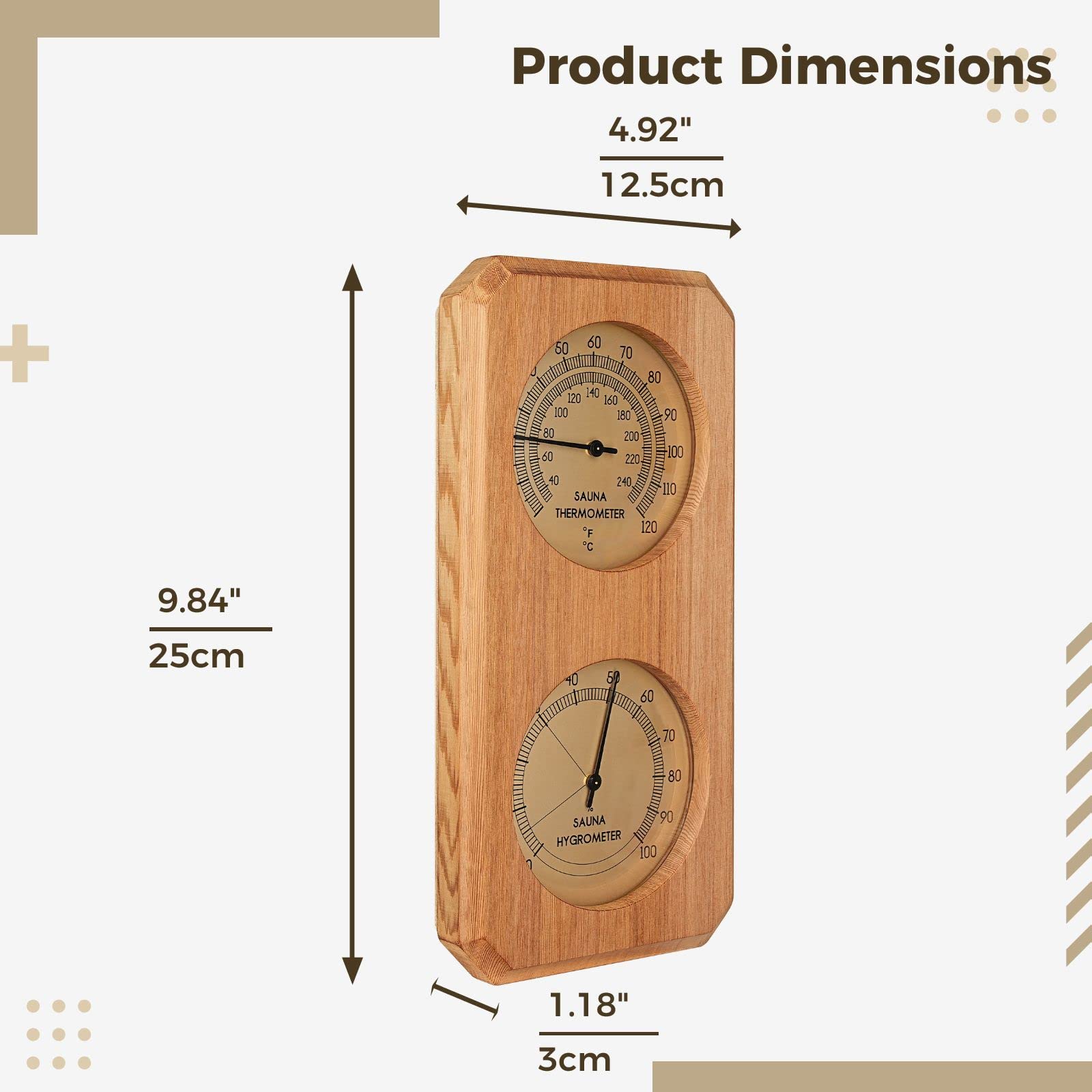 Homaisson 2 in 1 Sauna Thermometer and Hygrometer, Wooden Sauna Hygrothermograph Indoor Humidity Temperature Measurement for Sauna Room Accessories-10 x 5ββ
