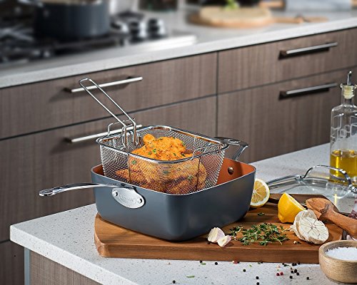 Gotham Steel Ultimate Piece All in One Chef’s Kitchen Copper Coating – Includes Skillets, Stock Pots, Deep Square Pan with Fry Basket, 15 Pc Set