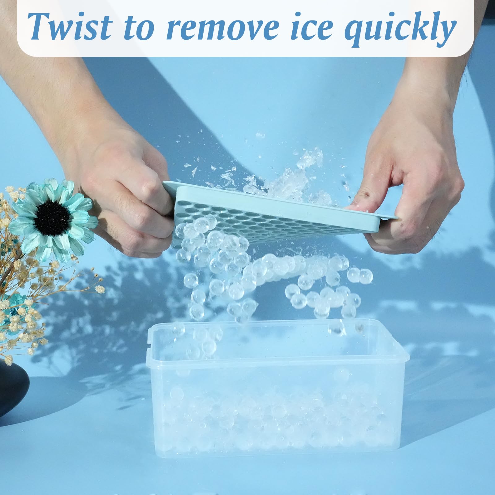 Idosf Mini Ice Cube Tray for Mini Fridge, 104x3 Pcs Easy Release Small Ice Cube Tray with Lid and Bin, 0.45Inch Stackable Tiny Ice Trays for Freezer Crushed Ice Trays for Chilling Drinks, Coffee