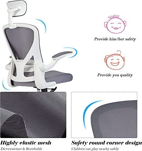 Moppson Ergonomic Office Chair, High Back Desk Chair,360-Degree Swivel,Adjustable Height with Flip-Up Arms,Tilt Function,Cushion for Lumbar Support Office Chair (White)