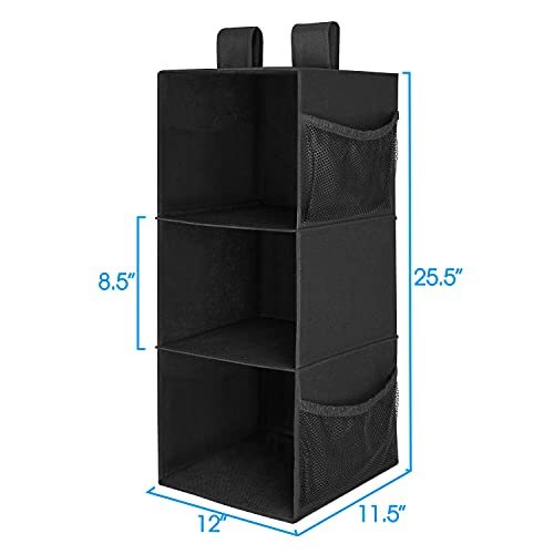 MAX Houser 3-Shelf Hanging Closet Organizers, Collapsible Closet Hanging Shelves for Camper, Nursery Hanging Organizers, Black, 2-Pack