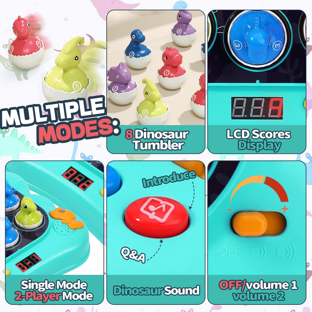 Dinosaur Toys,Interactive Whack A Dinosaur Game with Single & Multiplayer Mode,Electronic Pounding Toys with Dino Instruction,Music,Q&A Mode,Educational Toys for 3 4 5 6 7 8 Years Old Boys Girls
