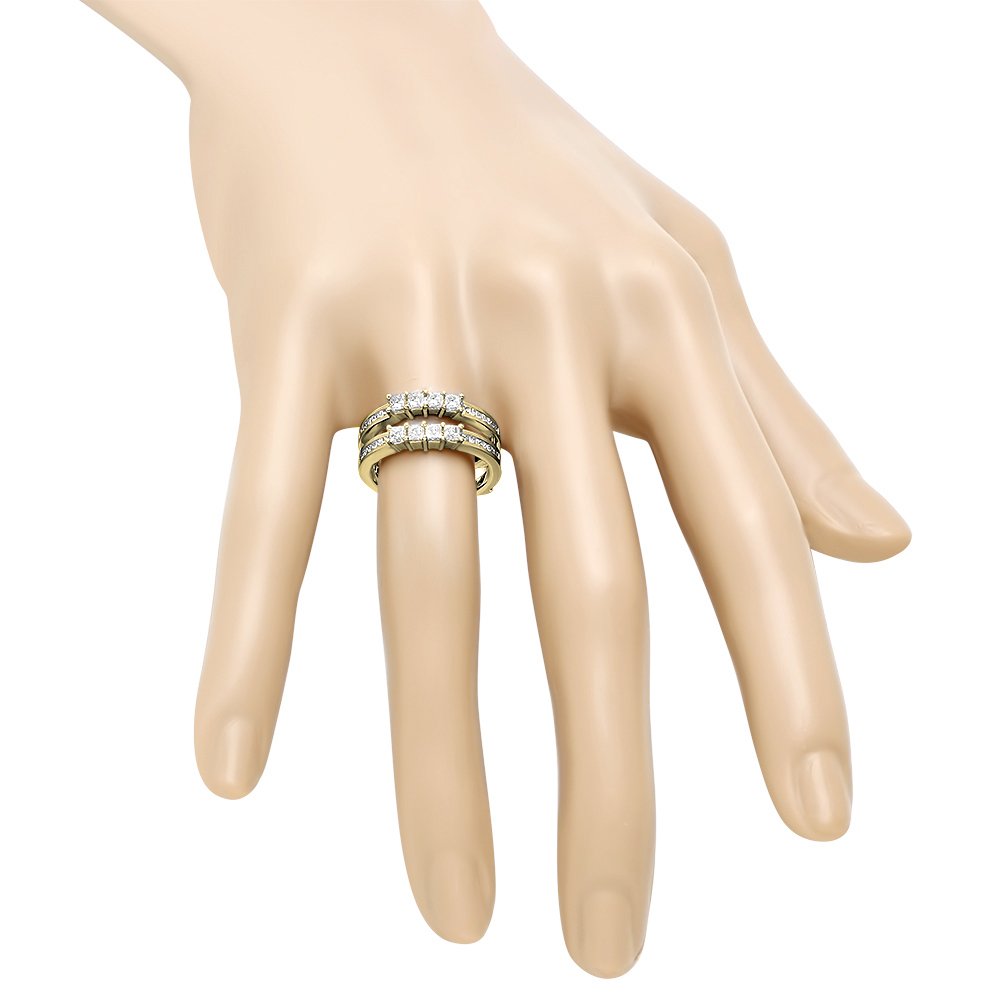 Dazzlingrock Collection Princess Diamond Double Guard Wedding Enhancer Ring for Women (0.91 ctw) in 14K Yellow Gold Size 6