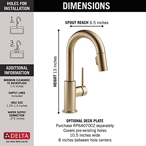 Delta Faucet Trinsic Gold Bar Faucet with Pull Down Sprayer, Bar Sink Faucet Single Hole, Wet Bar Faucets with Pull Down Sprayer, Prep Sink Faucet, Faucet for Bar Sink, Champagne Bronze 9959-CZ-DST