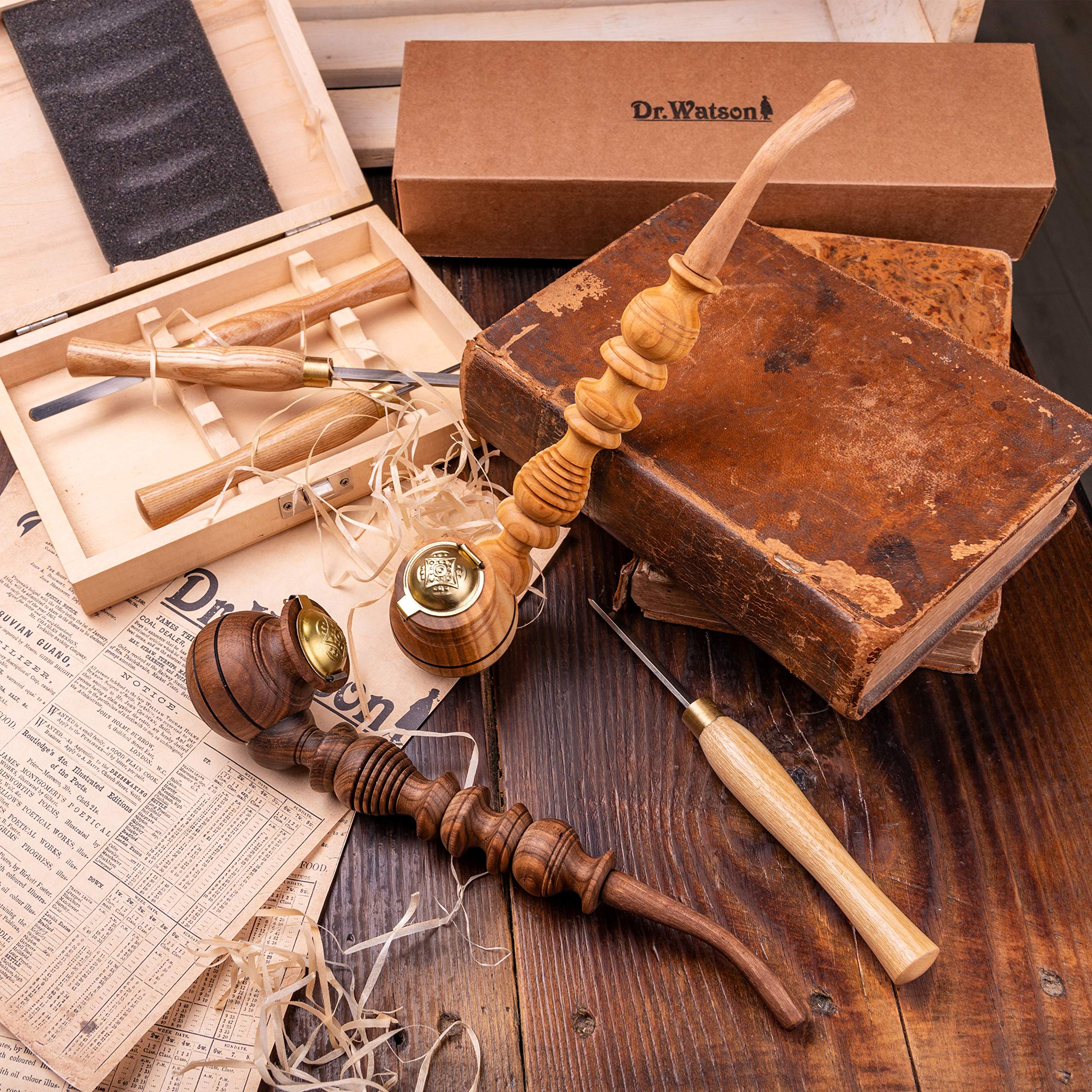 Dr. Watson - Handmade Wooden Tobacco Pipes, Churchwarden Shape, Set of 2