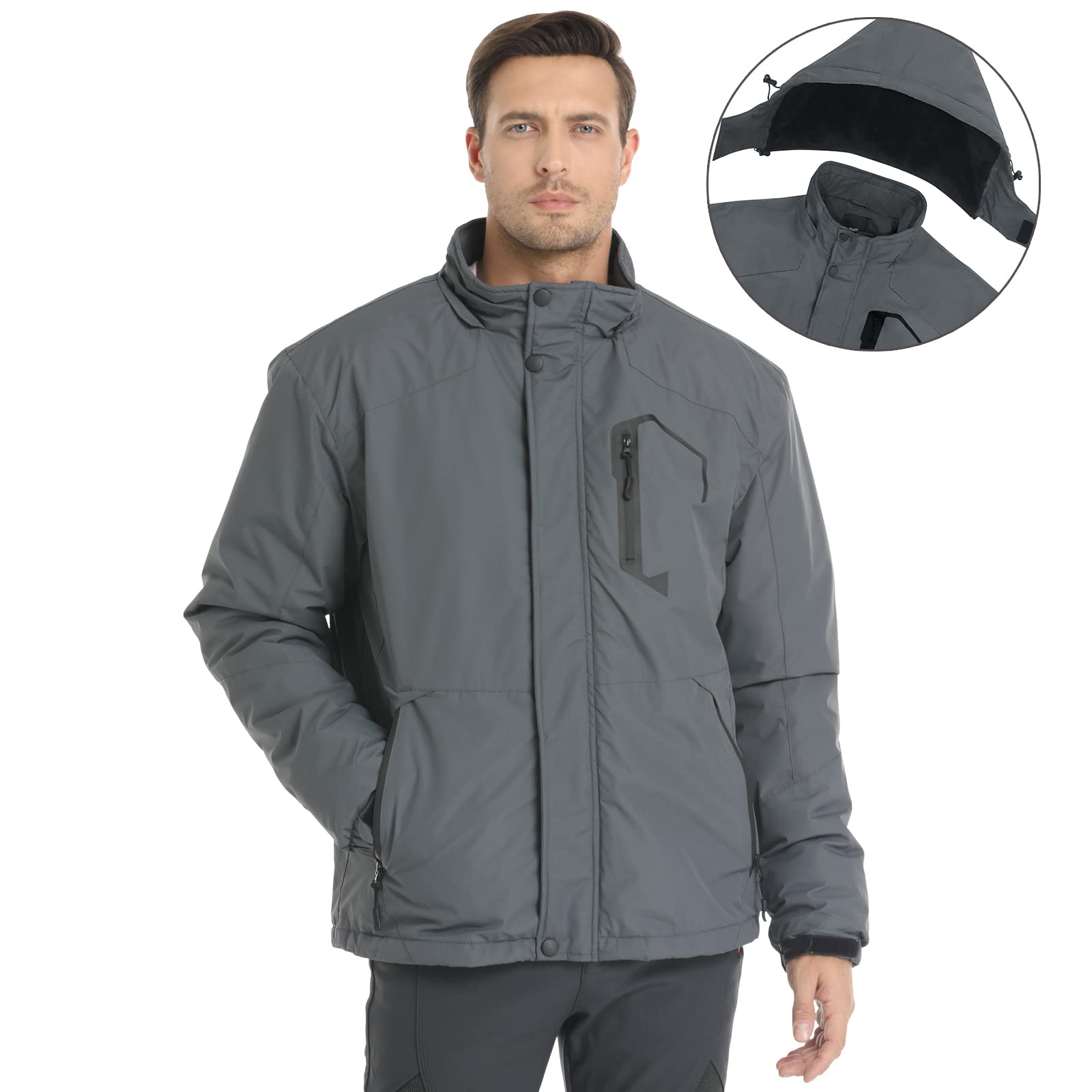 Dr.Cyril Men's Ski Jacket Waterproof Warm Winter Coat Detachable Hood Mountain Windproof Rain Jacket (2XL,Dark Grey)