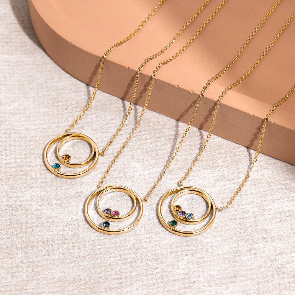 EVE'S ADDICTION Gold Tone Custom Circle Mother & Child 2 Birthstone Necklace (16" chain with 2" extender) - Personalized s - Gift for New Mom - Gifts for Mom