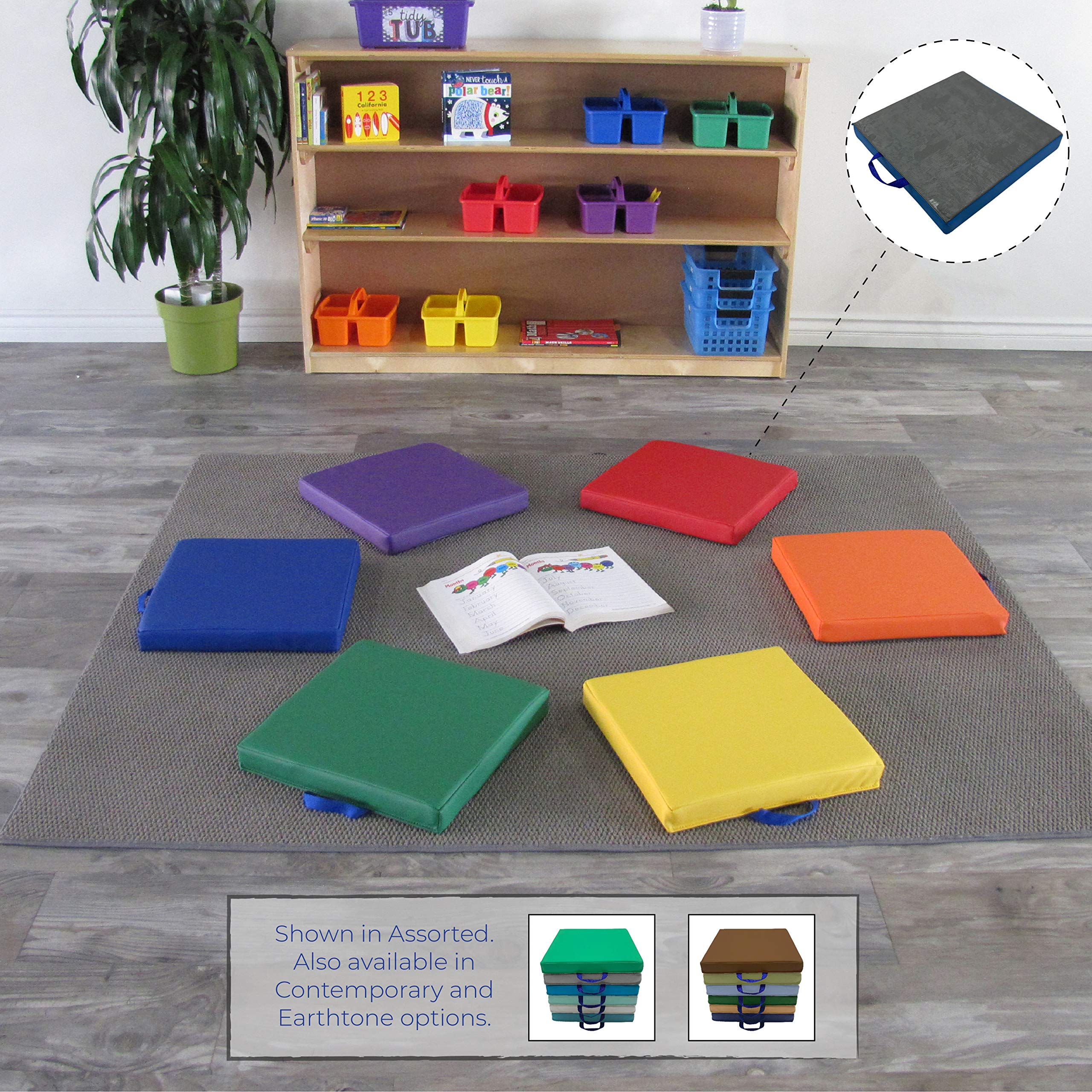 Factory Direct Partners 12228-CT SoftScape 15" Square Floor Cushions with Handles, 2" Thick Deluxe Foam (6-Piece) - Contemporary