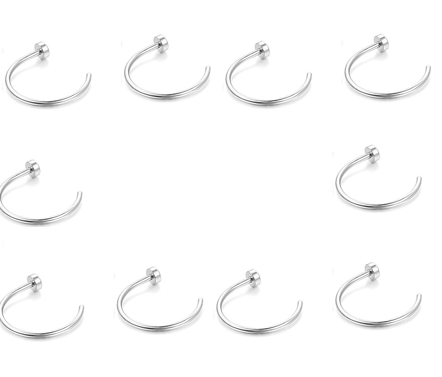 EVEHAP Face Nose Rings Hoop 20g 8mm Nose Piercing Hoop Stainless Steel Body Jewelry (10Pcs Silver)