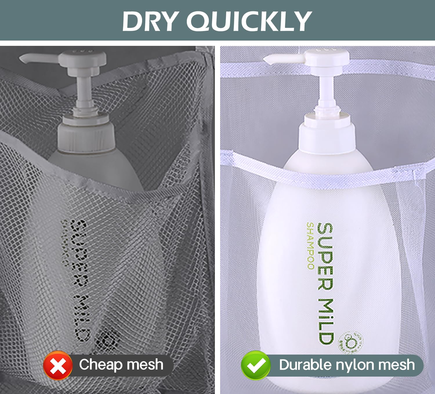 MISSLO 2 Pack Mesh Shower Caddy Hanging for Travel Quick Dry Shower Hanging Organizer Cruise RV Camper Bathroom with Over Door Hooks and Shower Curtain Hooks