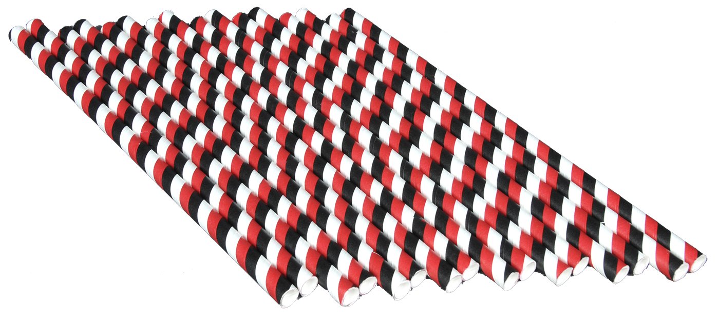 Havercamp 12 Count Red, Black and White Drinking Straws Team Colors Party Collection
