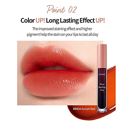 ETUDE Dear Darling Water Gel Tint (Sunset Red #BR404) - Long-lasting Effect up with Fruity, Juicy, Moist, and Vivid coloring…