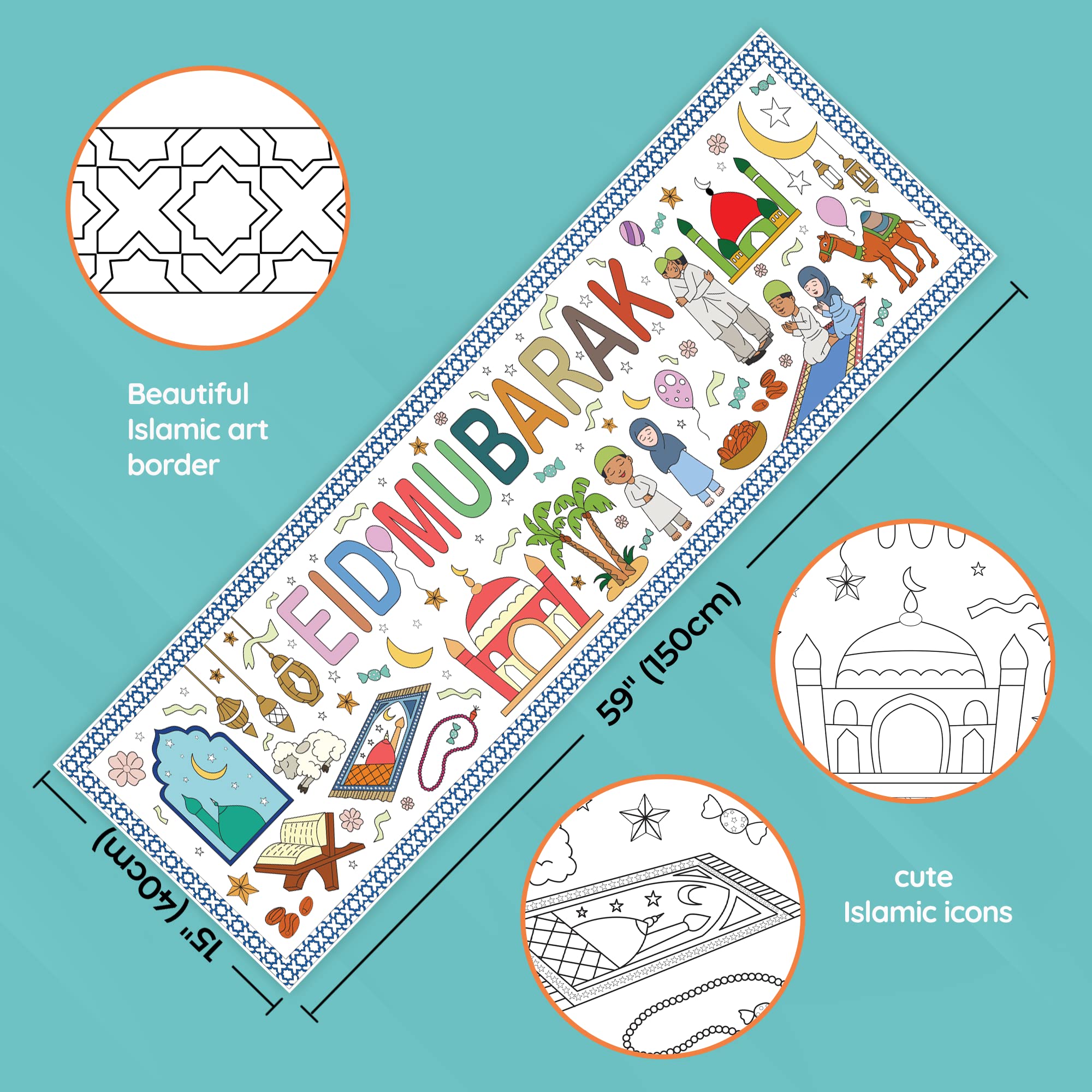 Eid Mubarak Colouring Poster - Fantastic Eid Gift for Kids and Eid Crafts for Kids - Lovely Eid favor and Islamic Gift for Kids - Great Eid Decoration Islamic Art Eid Art and Eid Banner and Present