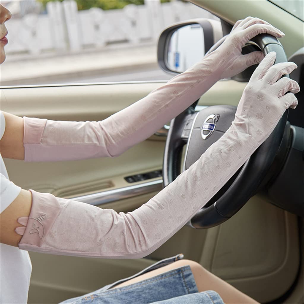 Driving Mid-Length Gloves Thin Section Arm Guard Sleeves Shading Ice Silk Sleeves Summer Women (Color : B, Size : 57 * 11cm)