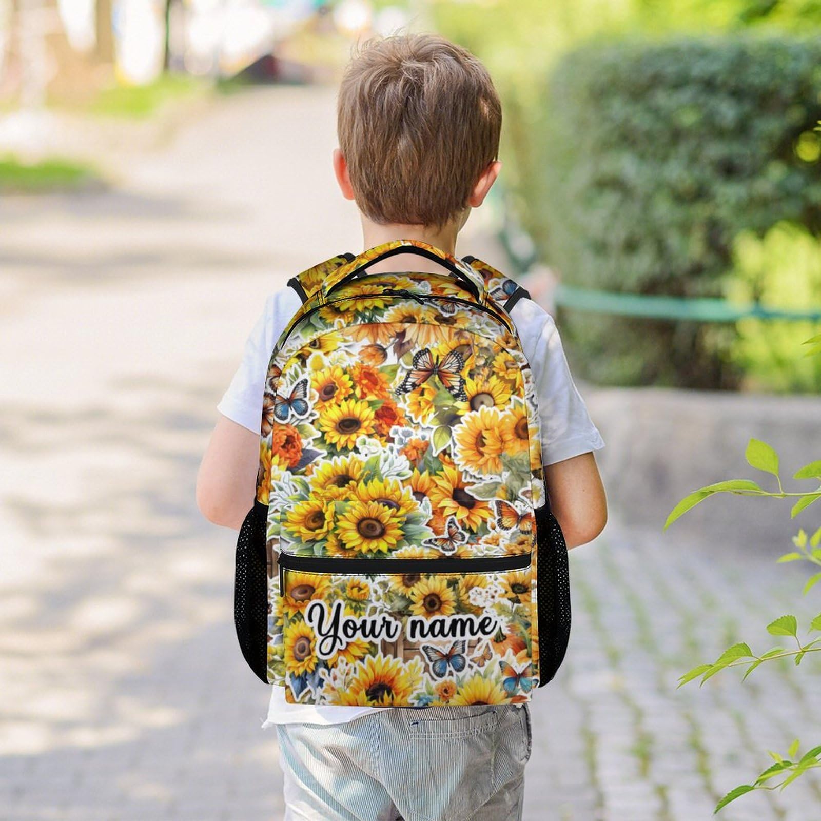 COOPASIA Personalized Sunflower Backpack for Girls, 16 Inch Aesthetic Backpack for School, Yellow, Adjustable Straps, Durable, Lightweight, Large Capacity Bookbag for Kids