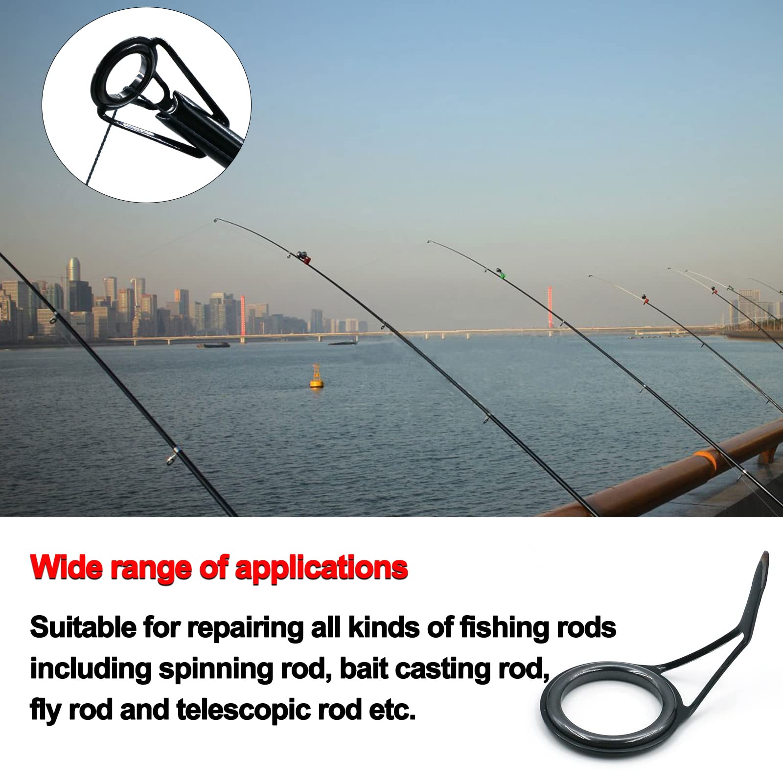 FishTrip Rod Repair Kit 40pcs Fishing Rod Tip Guide Repair kit Double Leg Ceramic Ring Fishing Pole Eyelets Replacement Kit