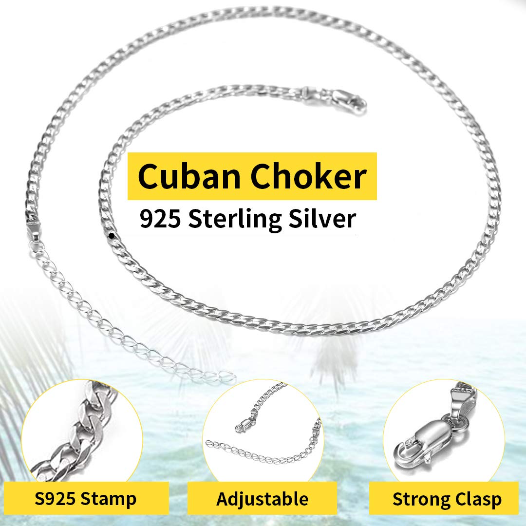 Figaro Choker Link Necklace Hypoallergenic 925 Sterling Silver Chain Handmade Jewelry for Women 14", 5mm Wide