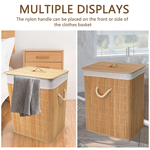 Laundry Hamper Bamboo, Large Clothes Storage Basket with Lid and Removable Liner, Freestanding Dirty Clothes Hamper Bin, Laundry Basket Organizer for Clothes Toys in the Dorm and Family