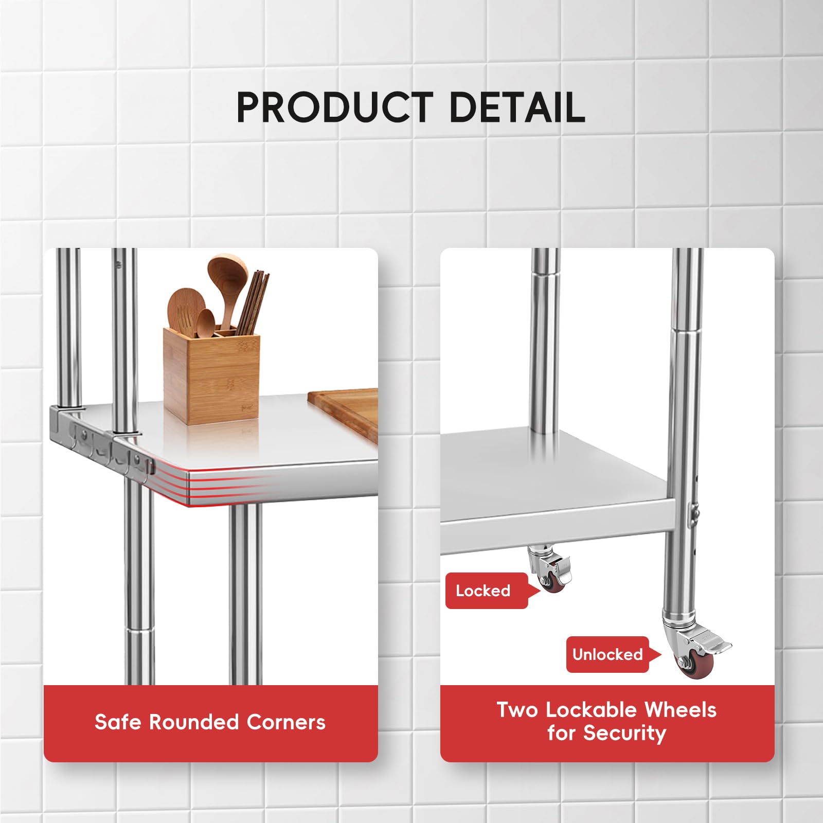MOVECOM Stainless Steel Table with Overshelves, 48" X 24" Commercial Work Table with 48" X 12" Shelf, Metal Kitchen Prep Table & Shelving Combo