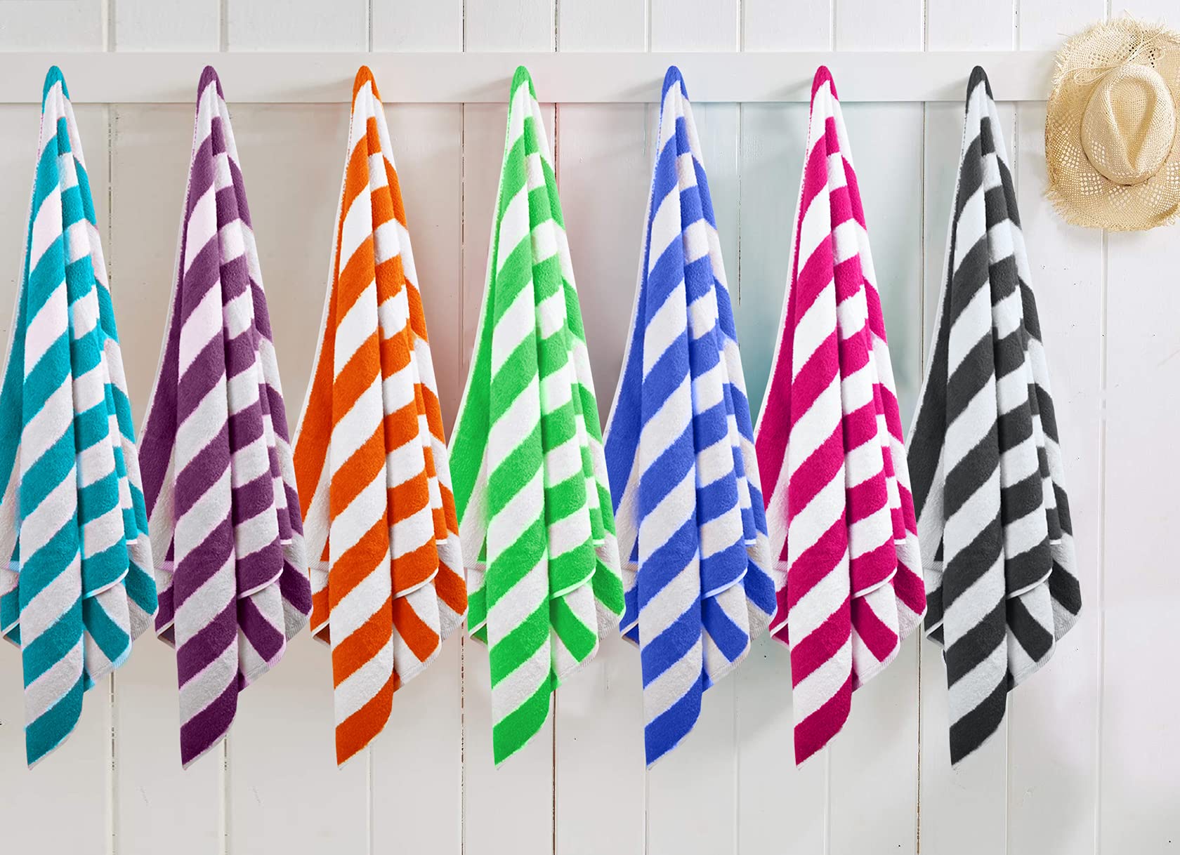 DAN RIVER 100% Cotton Beach Towels Set Pack of 4, Quick Dry Ultra Soft & Highly Absorbent 30”x60” Oversized Cabana Striped Pool Towels for Bathroom, Home, Hotel and Shore| 500 GSM| Blue Striped
