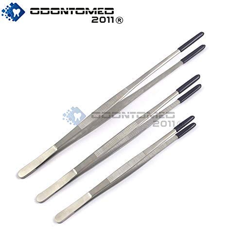 OdontoMed2011 Tweezers Steam & Ultrasonic PVC Coated Tips Non Marring 3 Pcs 8" 10" 12" Stainless Steel Steamer Tweezers