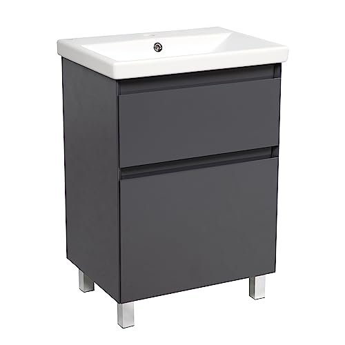 Sample of Cabinet Finish | Modern Free Standing Bathroom Vanity with Washbasin | Elit Graphite Gloss Collection | Non-Toxic Fire-Resistant MDF-Omega Collection R-line 32"
