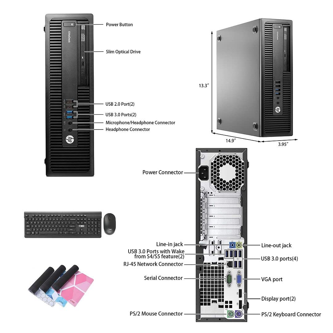 HP EliteDesk Desktop Computer,800 G2 Office Small Form Factor PC, Windows 10 Desktop,i5 Tower,16GB RAM,512GB SSD + 2TB HDD,DVDRW,DP,HDMI,WiFi,BT,VGA,Wireless K&M+TJJ Pad (Renewed)