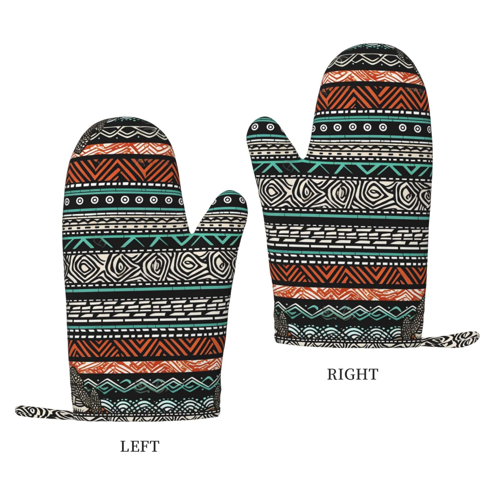 Ethnic Turtle Striped Printed Oven Mitts Heat Resistant Oven Gloves Non-Slip Silicone Kitchen Gloves for Cooking Baking BBQ Gloves 1 Pair