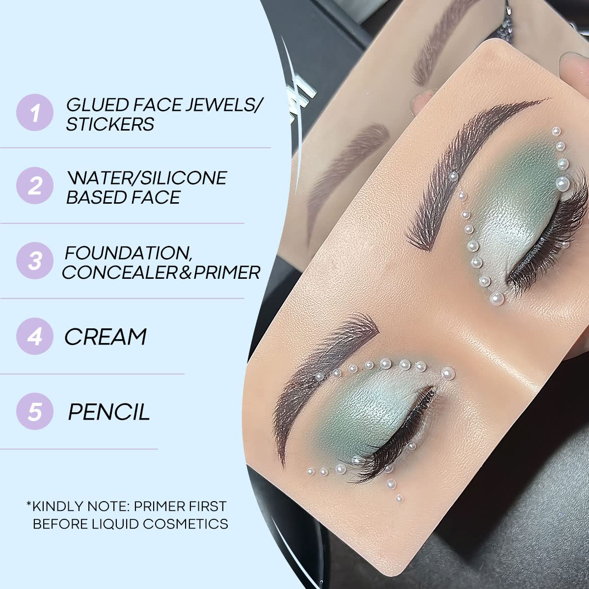 IMAKEUPNOW Makeup Practice Face Board 3D Realistic Pad with Cleaning Brush for Makeup Artist Board Makeup Practice, Eyeshadow Eyeliner Eyebrow Mapping Realistic Face Skin Eye Makeup Gift for Women