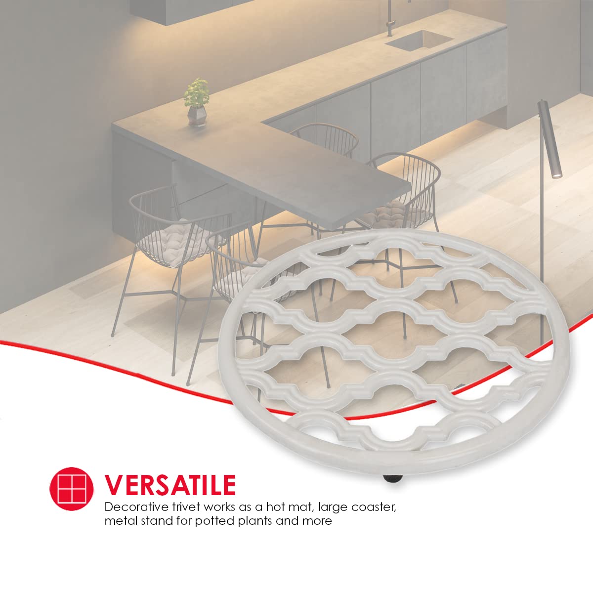 Home Basics Lattice Collection Cast Iron Trivet for Serving Hot Dish, Pot, Pans & Teapot on Kitchen Countertop or Dinning, Table-Heat Resistant (2, White)