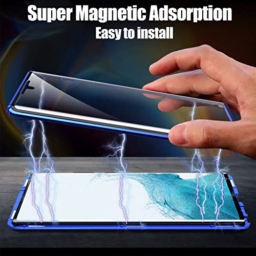 Magnetic Case for Samsung Galaxy S23 Ultra with Safety Lock, Magnetic Tempered Glass Double-Sided Phone Case, Anti-Scratch Support Wireless Charger Clear Magnetic Case for Galaxy S23 Ultra 5G 6.8''