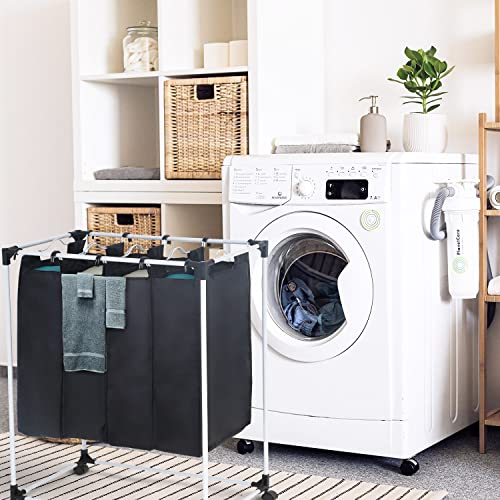 Laundry Sorter,Rolling Laundry Hamper 4-Bag Laundry Sorter Cart with Wheels 4 Removable Bags for Clothes Storage Lightweight Black