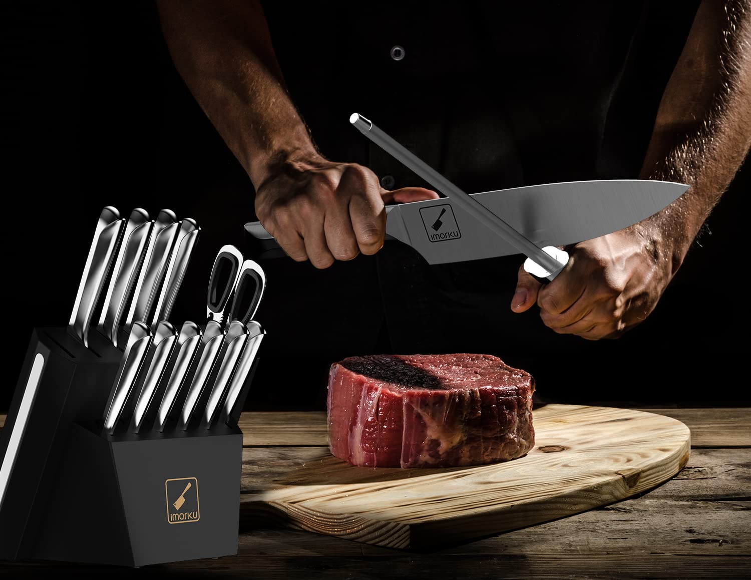 imarku Knife Set, 15PCS Kitchen Knife Set with Diamond Shaped Handle, Dishwasher Safe Knife Block Set, Premium German High Carbon Stainless Steel Chef Knife Set, Valentines Day Gifts for Him Her