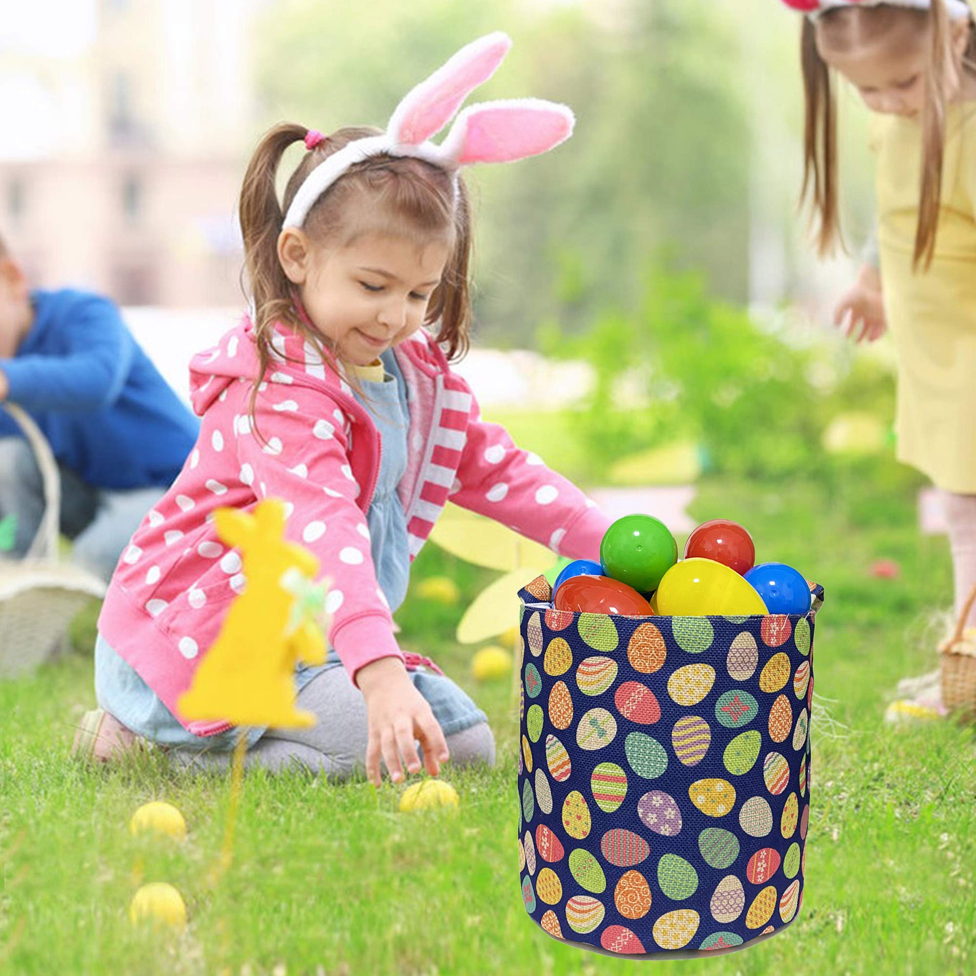 ETIUC Easter Eggs Basket for Kids Easter Eggs Hunt Bag Carrying Candy Gifts Bag Toys Bucket Burlap Linen Tote Easter Decorations